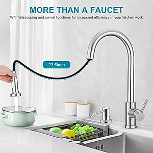 Kitchen Sink Faucets with Pull Down Sprayer, Stainless Steel Brushed Nickel Kitchen Faucets, Single Handle Faucet with Pullout Sprayer, Modern rv Stainless Steel Kitchen Faucets, Grifos De Cocina