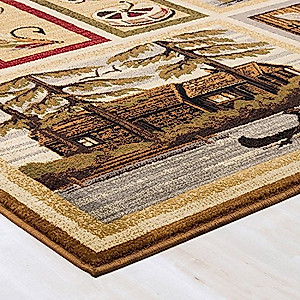 Wildlife Cabin Fish Boat Butterfly Nature Scene Area Rug (5 Feet 3 Inch X 7 Feet 5 Inch)