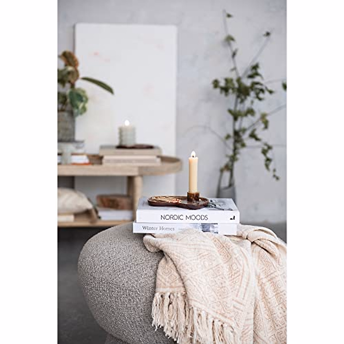 Bloomingville Cotton Slub Pattern and Tassels, Ivory and Putty Orange Blanket Throw, Pink