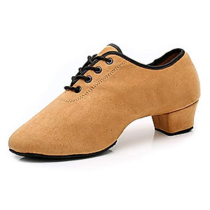 RUYBOZRY Women&Men's Latin Dance Shoes Ballroom Oxford Dance Practice Teaching Shoes Modern Dance Sneakers,NJB3210-Suede-3-Beige,US8