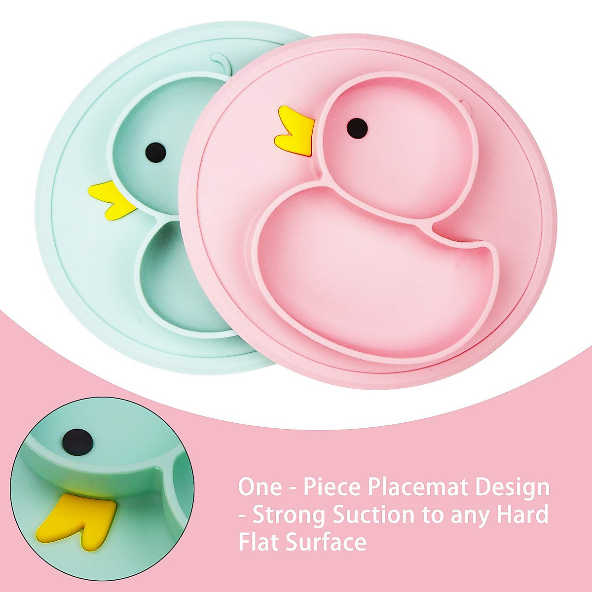Qshare Toddler Plate, Portable Baby Plates for Toddlers and Kids, BPA-Free Strong Suction Plates for Toddlers, Dishwasher & Microwave Safe Silicone Placemat 9x6x1.4 inch