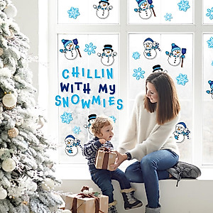 Whaline 52Pcs Winter Snowman Cutouts Christmas Snowman Snowflake Cutouts Winter Chillin with My Snowmies Bulletin Board Decor Blue White Snowman Holiday Party Cutouts for School Classroom Decor