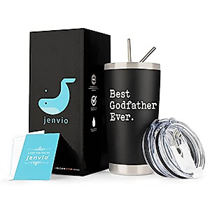 JENVIO Fathers Day Godfather Gifts | Insulated Stainless Steel Tumbler/Mug with Lid and Straws from Godchild | Coffee Cup for Godparent Christmas Gift (20 Ounce)