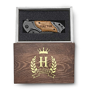 Krezy Case Engraved Pocket Knife Set of 4, Groomsmen Knife, Customized Pocket Knife, Personalized Knife With Wood Handle And Box,Hunting Knife for Boyfriend Groomsmen Dad