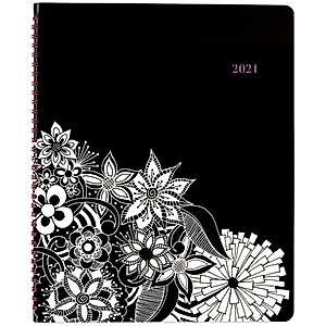 2021 Weekly & Monthly Planner by Cambridge, 8-1/2" x 11", Large, Premium, FloraDoodle, Black/White (589-905-21)