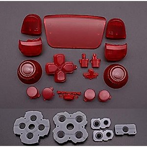 Replacement Silicone Rubber Conductive Pad & Full Set Joysticks Dpad R1 L1 R2 L2 Triggers Bumpers Direction Key ABXY Buttons for Sony PS5 Controller (Clear Red)