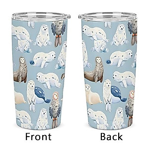 KIOWEIR Cute Seal Big White Bear Owl Stainless Steel Tumbler 20oz With Lid And Straw, Insulated Tumblers Coffee Cup, Travel Mug for Ice Drink & Hot Beverage for Women Men Boys Girls