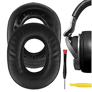 Geekria QuickFit Protein Leather Replacement Ear Pads for Sony MDR-HW700, MDR-HW700DS Wireless Headphones, Replacement Ear Cushion/Ear Cups/Ear Cover, Headset Earpads Repair Parts (Black)