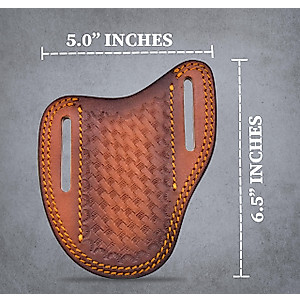 Hercules Knives Custom Leather Sheath Slanted Pancake Tooled Leather Sheath/Trapper Knife Sheath/Hunting Knife Sheath 100% Real Leather Cover/Tan Both Side Carry Design (LSA)