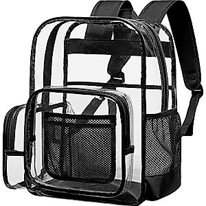 iSPECLE Clear Backpack, Durable School Backpack with Laptop Compartment Clear Backpack with Reinforced Padded Straps Transparent Bag for School, Work, Security, Black