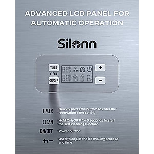 Silonn Commercial Ice Maker Machine, Creates 100lbs in 24H, 33lbs Ice Storage Capacity, Stainless Steel Freestanding Ice Maker with Auto Self-Cleaning for Home Office Bar Parties (SLIM11)