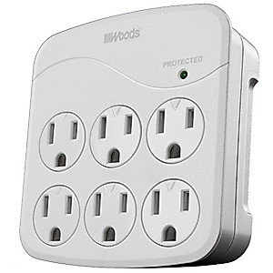 Woods 41076 Surge Protector with 6 Power, 6-Outlet 1440J of Protection