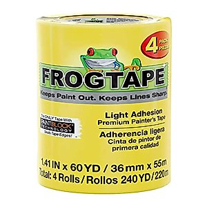 FrogTape Delicate Surface Painter's Tape With PaintBlock, 1.41 Inch x 60 Yards, 4-Pack, Yellow (240662)