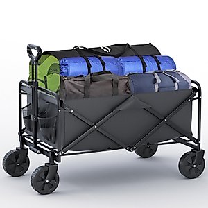 DreamQuest Collapsible Wagon Cart,Foldable Beach Wagon with All Terrain Wheels & Drink Holders Heavy Duty Portable Sports Wagon for Camping, Shopping, Garden and Beach