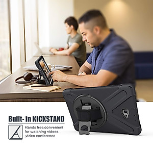 Galaxy Tab A 10.1 P580 2016 Case, KIQ Shockproof Heavy Duty Military Full-Body Protection Kickstand Screen Protector for Samsung Galaxy A 10.1 with S-Pen 2016 SM-P580 & SM-P585 (Shield Black)