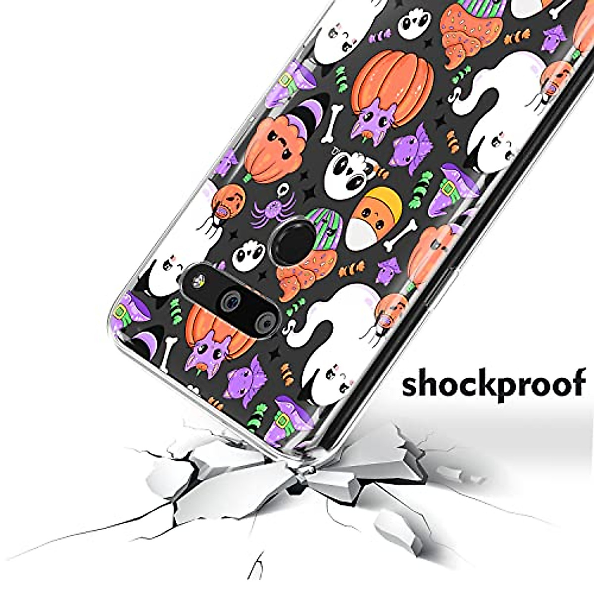 Loraw Slim TPU Phone Case Compatible with LG Velvet V60 V50 ThinQ 5G V40 V35 V30 Plus G7 G6 Cover Flexible Ghost Candy Spooky Soft Print Cute Clear Kawaii Shockproof Pumpkin Silicone Halloween