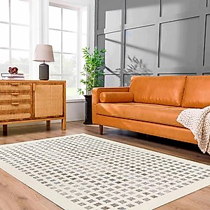 Hauteloom Harib Wool Living Room, Bedroom Area Rug - Beige, Purple, Gray - 8' x 10'