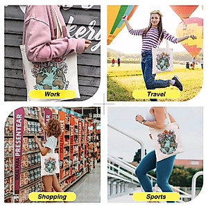 Earth and Flowers Canvas Tote Bag - Teacher Gifts for Women, Cute and Durable Shoulder Bag for Daily Use, Ideal for Beach Trips, Grocery Shopping, and Teacher Appreciation Gifts