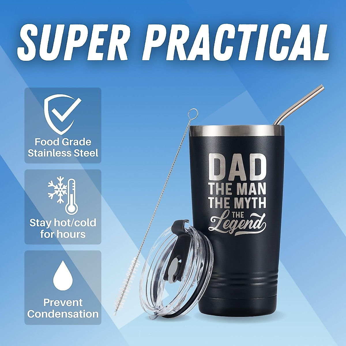 Onebttl Dad Legend Tumbler, The Man The Myth The Legend Gifts for Father's Day, Birthday, Christmas from Daughter, Son, Wife, Stainless Steel Travel Mug 20oz