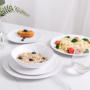 ZAROCRUS 12Pcs Melamine Dinnerware Sets, White Dishes Set Service for 4 with Dinner Salad Plates and Bowls Set, a Lightweight Dinnerware Set Great for Outdoor RV and Camper, Dishwasher Safe