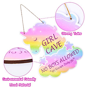 Girl Cave Sign, Men Cave Sign, Kids Room Decoration Unicorn Dinosaur Eco-friendly Wooden Kids Room Sign (Unicorn Girl Cave)