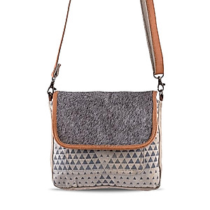 SIXTEASE Crossbody Bag for Women Vintage Style Genuine Leather, Upcycled Canvas, Rug, or Hair On - Cross Body Womens Bags with Inside Zipper Pockets - Triangular Fusion