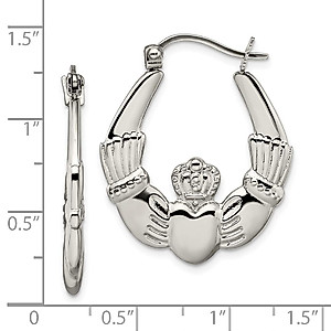 Stainless Steel Celtic Irish Claddagh Hoop Puffed Shrimp Earrings