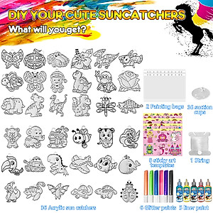 CAPKIT 36Pcs Suncatcher Kits for Kids, Window Art Kids Crafts, 11 Paints for Creative DIY, Arts and Crafts Gift for Kids Children 4-8