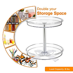 Polder 2-Tier Spinner Caddy, 365 degree turntable, clear lazy susan, under sink, cabinet or pantry storage