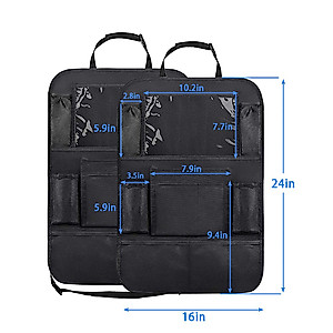 sunyou Car Backseat Organizer Car Organizer Kick Mats with 10inch Tablet Holder,10 Pockets, Car Organizer for Road Trip, Kid Snacks, Toys for Kids and Toddlers(2 PACK)