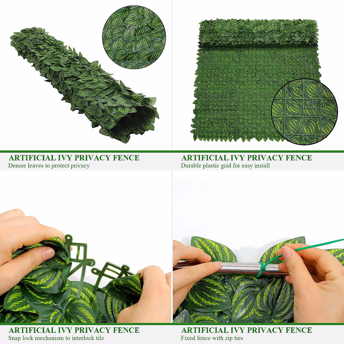 U'Artlines Artificial Ivy Privacy Fence 118x39.5Inch Faux Ivy Leaf Wall with 100Pcs Zip Ties Artificial Hedge Fence Panel for Backyard Garden Balcony Patio Outdoor Decor