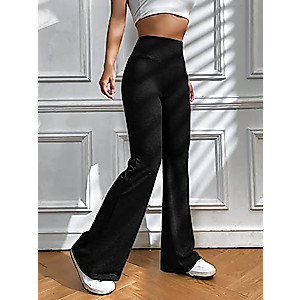 SOLY HUX Women's High Waisted Flare Leggings Sweatpants Bell Bottoms Bootcut Yoga Pants Plain Solid Black S