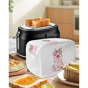 Toaster Covers 4 Slice Pink Piggy Floral Wreath Bread Maker Cover Little Cute Animal Funny Pet Kitchen Bakeware Protecto Fingerprint Protection Small Kitchen Appliance Dust Covers Large