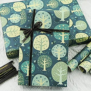 Green Tree Wrapping Paper,White Kraft Gift Wrapping Paper for Boys,4 Folded Sheets Cartoon Wrapping Paper with String for Kids Birthday Baby Showers Christmas Father's Day Party Gift Wrap,28*20 Inch
