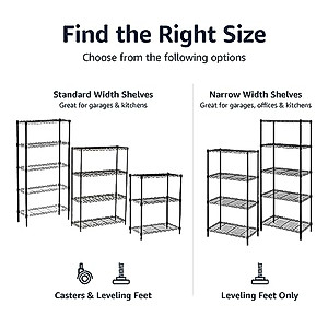 Amazon Basics 4-Shelf Adjustable, Storage Shelving Unit, (200 Pound Loading Capacity per Shelf), Steel Organizer Wire Rack, 13.4"D x 23.2"W x 48"H, Black