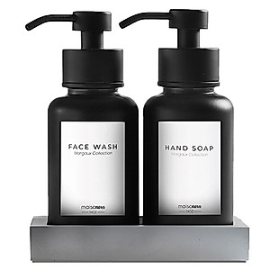 MaisoNovo Foaming Soap Dispenser with Concrete Tray - Hand Soap Refills for Foaming Dispenser - Black Bottle w.Tray 14 oz - 12 Mix Tablets
