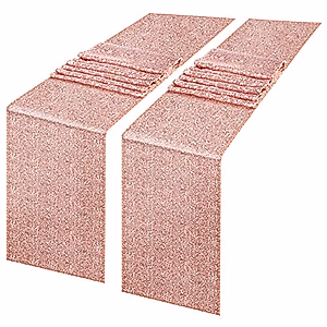 Syntus Sequin Table Runner Rose Golden, 2 Pack 12 x 72 inch Glitter Rose Gold Table Runner Rectangle for Graduation Party Supplies Decorations Wedding, Birthday & Baby Shower