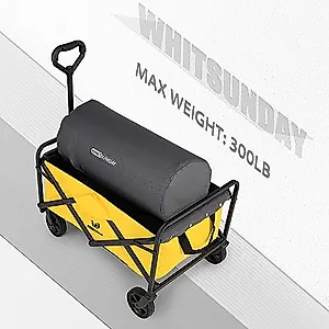 WHITSUNDAY Collapsible Folding Garden Outdoor Park Utility Wagon Picnic Camping Cart,Wagon Cart Heavy Duty Foldable for Picnic Camping Cart with Wheel and Bottle Holders Yellow