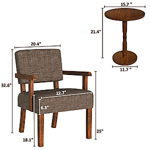 FAGAGA Accent Chair Set of 2 with Table, Living Room Chairs with Soft Seat & Armrests for Living Room Bedroom Reading Room Waiting Room (Brown), (AC01)