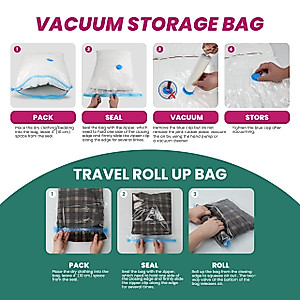 HealSmart Vacuum Storage Bags 30 Pack, Space Saver Storage Bags, Vacuum Sealed Storage Bags for Clothes, Comforters, Blankets and Pillows, Hand Pump Included (5 Jumbo/5 L/5 M/5 S/5 Roll M/5 Roll S)