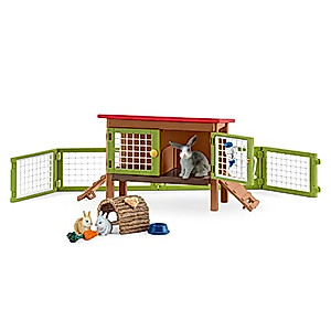 Schleich Farm World, Easter Toys for Boys and Girls Ages 3-8, 8-Piece Playset, Rabbit Hutch and Bunny Playpen Toy Set