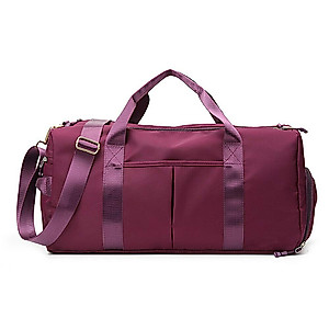 Magik Sports Gym Travel Duffel Bag Wet Pocket Shoes Compartment Swim Yoga Training (Purple)