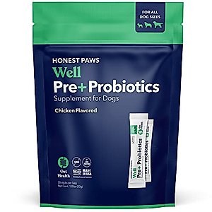 Honest Paws Probiotics for Dogs Made in USA - Dog Probiotic Powder with Prebiotic for Healthy Gut, Digestive and Immune Support - Digestive Enzymes with Chicken Flavor (30 Sticks)