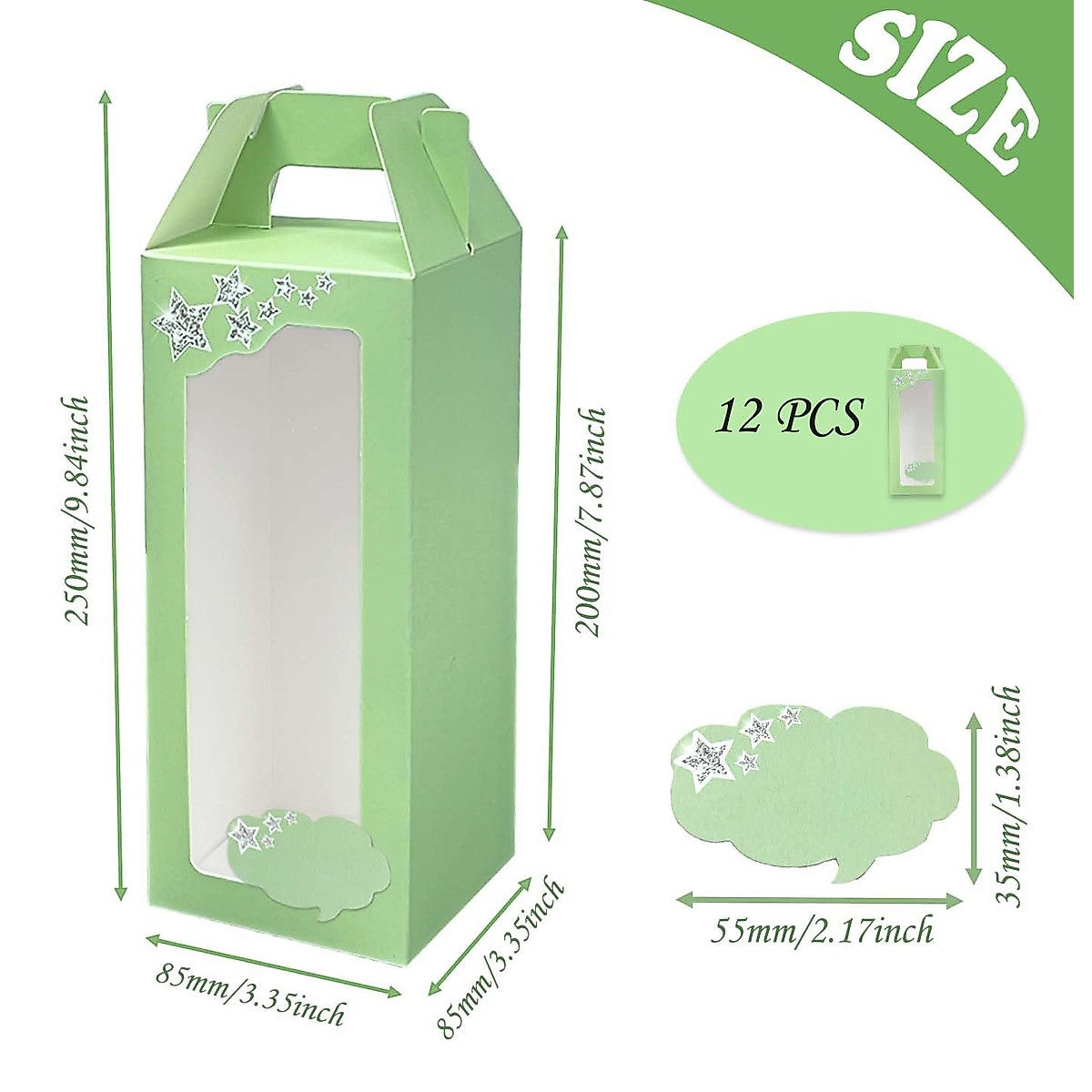 HEIPINIUYE 12 Pcs Sage Green Party Favor Boxes Gift Gable Boxes with Window Boho Candy Boxes Cookie Boxes for Birthday Wedding Baby Shower Party Decorations Candy Treat Boxes