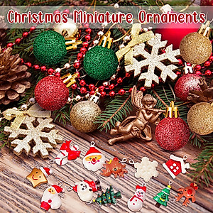 36 Pieces Christmas Mini Glitter Glass Resin Ornaments Set Small Resin Xmas Hanging Ornaments Miniature Balls Tree Ornaments for Christmas Tree Ornaments Decoration (Gold, Red, Green)