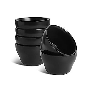 Selamica Ceramic Small Bowls Dessert Bowls 8oz Bouillon Cups for Dessert Soup Dipping Sauce Coffee Cupping Microwave and Dishwasher Safe - Set of 6(Black)