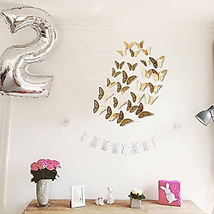 48pcs Gold Butterfly Decorations - Gold Butterfly Wall Decals 3 Sizes Butterfly Stickers for Party Cake Decorations Girls Kids Baby Bedroom Bathroom Living Room Birthday (Gold)