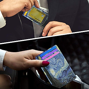 Linomo Thin leather Card Holder and Money Clip Van Gogh Starry Night Art Painting Wallet RFID Blocking for Men & Women