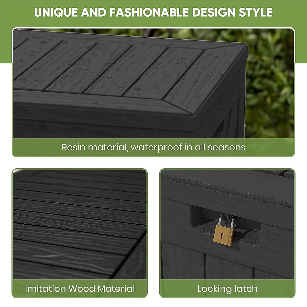 VICTONE 120 Gallon Large Deck Box, Outdoor Lockable Storage Box for Gardening Tools, Waterproof Deck Box for Patio Furniture, Black