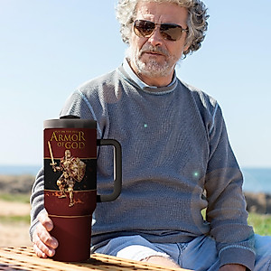 Equoza Put On The Full Armor Of God Christian Gifts for Men, Jesus Gifts Christian Coffee Mug 40 OZ Stainless Steel Tumbler,Double Wall Vacuun Insulated Cup with Lid and Straw(Pack of 1)